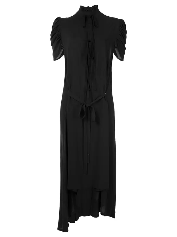 ANN DEMEULEMEESTER Ruffled Neck Asymmetric Dress - Black