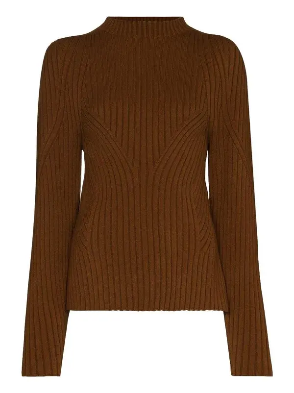 LOW CLASSIC Mock Neck Cutout Back Jumper - Brown