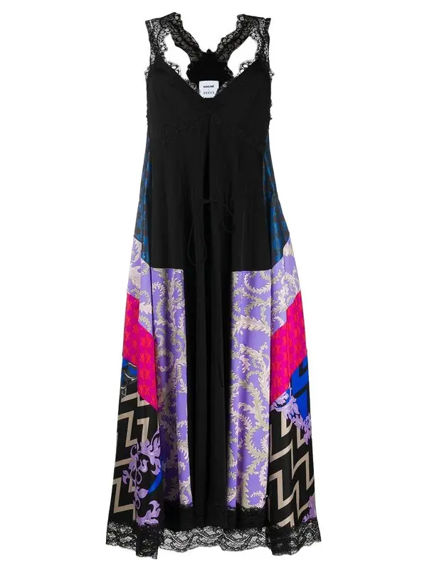 Emilio Pucci Abstract Print Lace Trim Empire-line Dress - Black