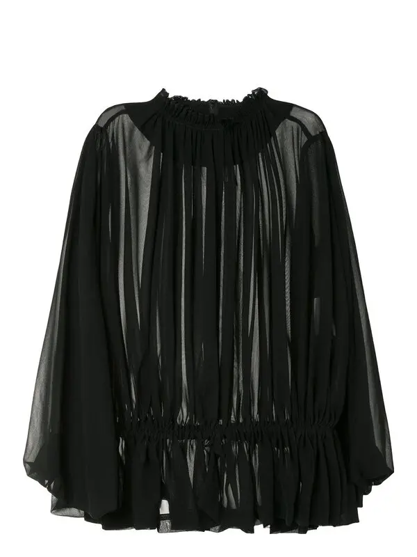 Comme Des Garçons Draped Semi-sheer Blouse - Black
