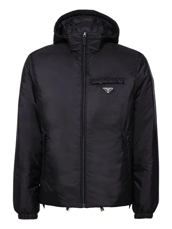 Prada Re-nylon Padded Down Jacket With Logo Plaque - Black