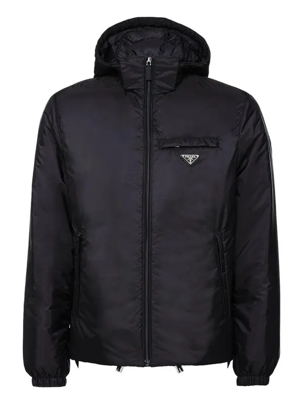 Prada Re-nylon Padded Down Jacket With Logo Plaque - Black