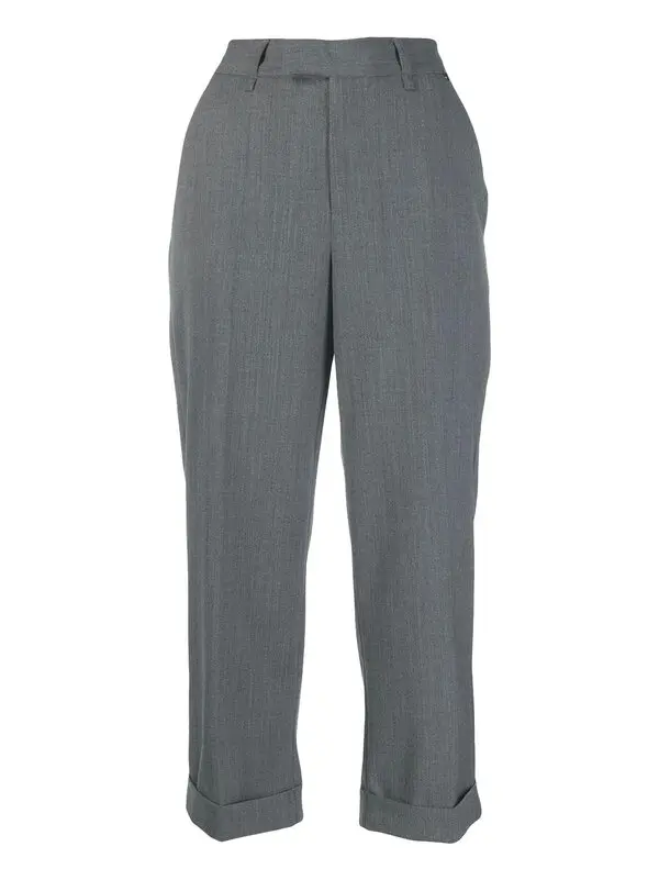 TWINSET Cropped Wool Trousers With Pleat Detail - Grey