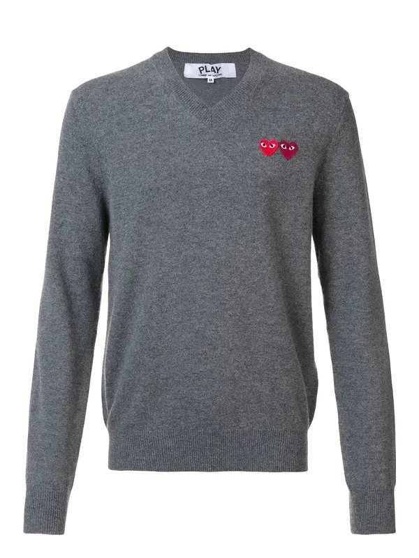 Play Comme Des Garcon Double Heart Wool Jumper - Grey