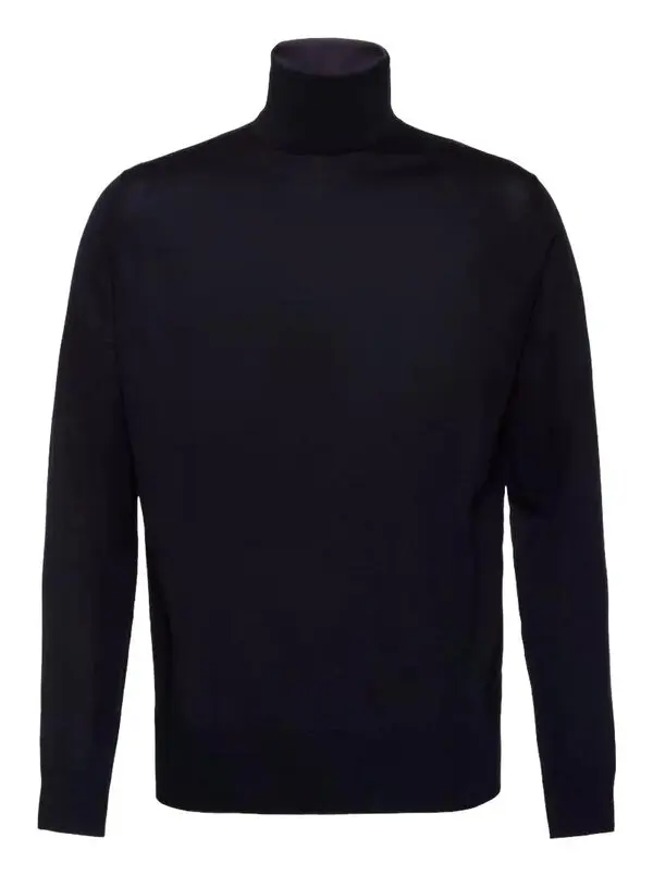 Prada Virgin Wool Ribbed Turtleneck - Blue