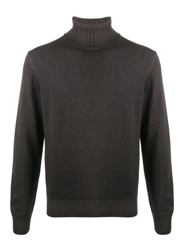 DELL'OGLIO Ribbed-knit Roll Neck Jumper - Brown