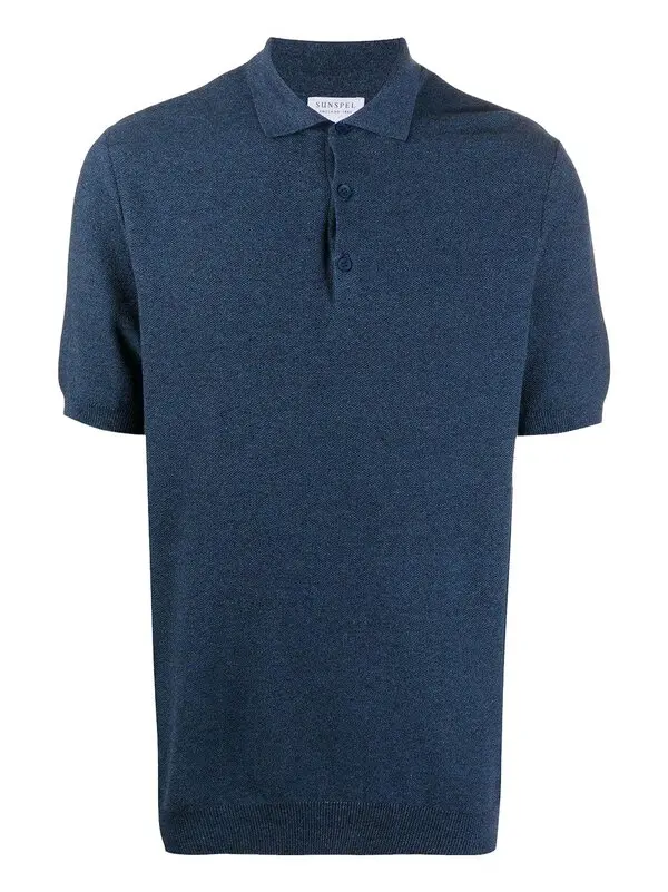 Sunspel Textured Polo Shirt - Blue