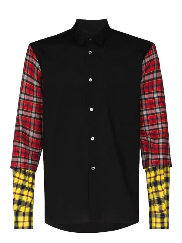 Comme Des Garçons Tartan-sleeve Buttoned Shirt - Black