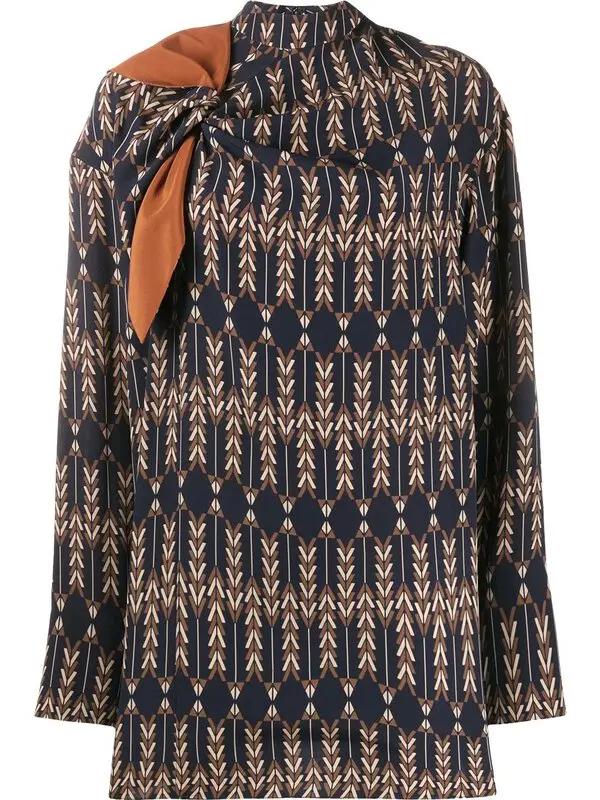 Stella McCartney Geometric Print High Neck Blouse - Blue