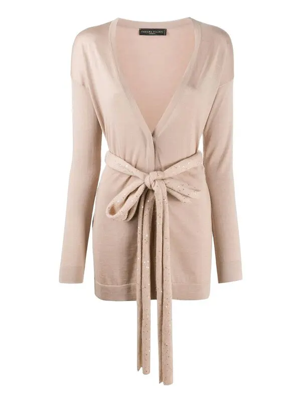 Fabiana Filippi Silk Waist-tied Cardigan - Neutrals