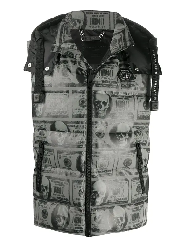 Philipp Plein Graphic Print Down Vest - Grey