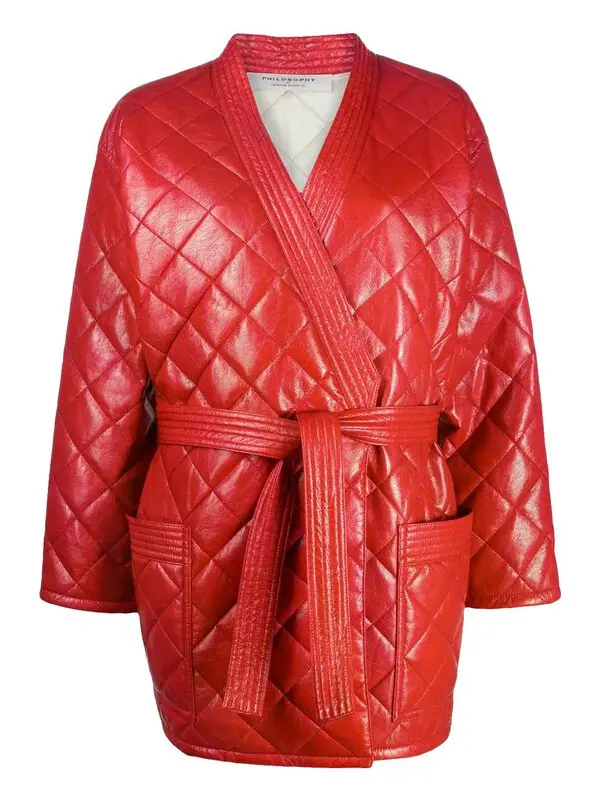 Philosophy Di Lorenzo Serafini Quilted Front Tie Coat - Red