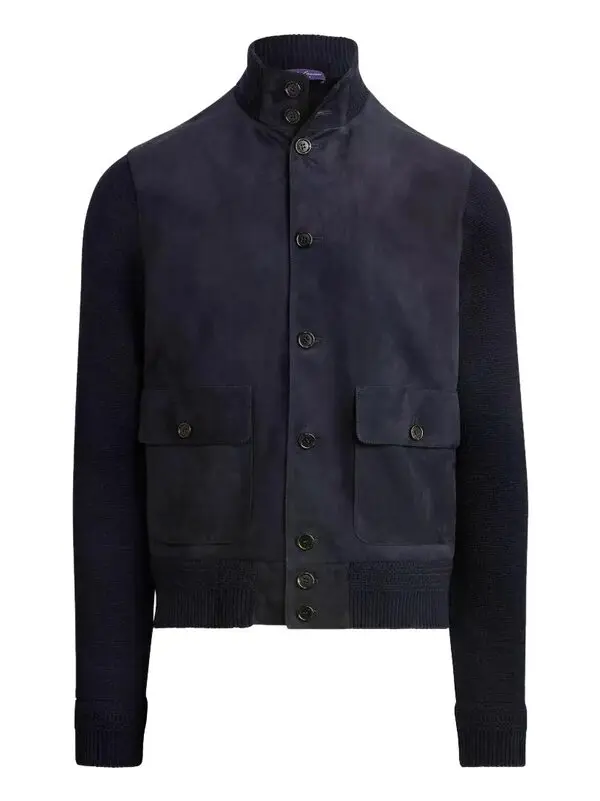 Ralph Lauren Purple Label Knitted Jacket With Suede Panelling - Blue