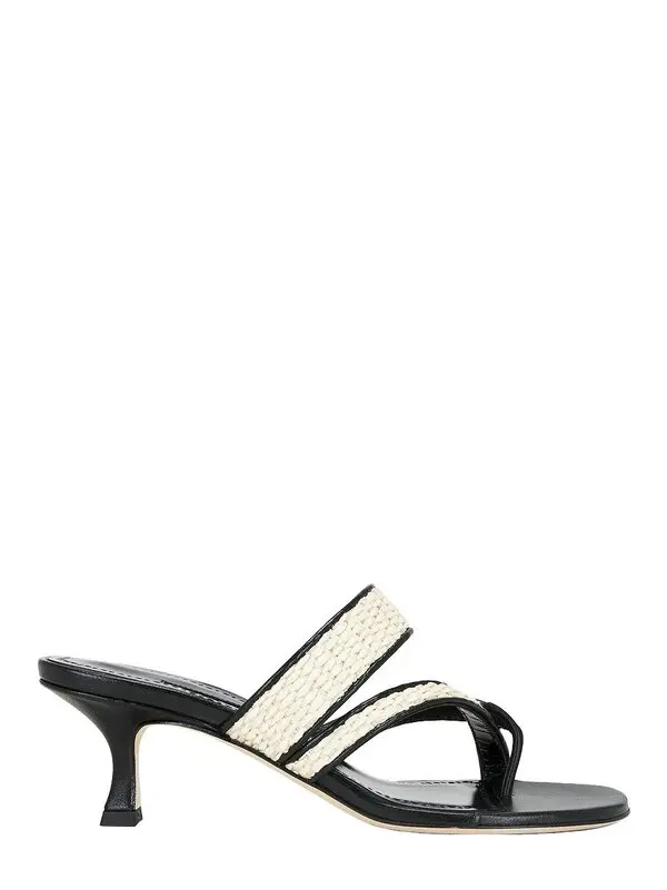 Manolo Blahnik Susa 50 Sandal - Light Khaki & Black