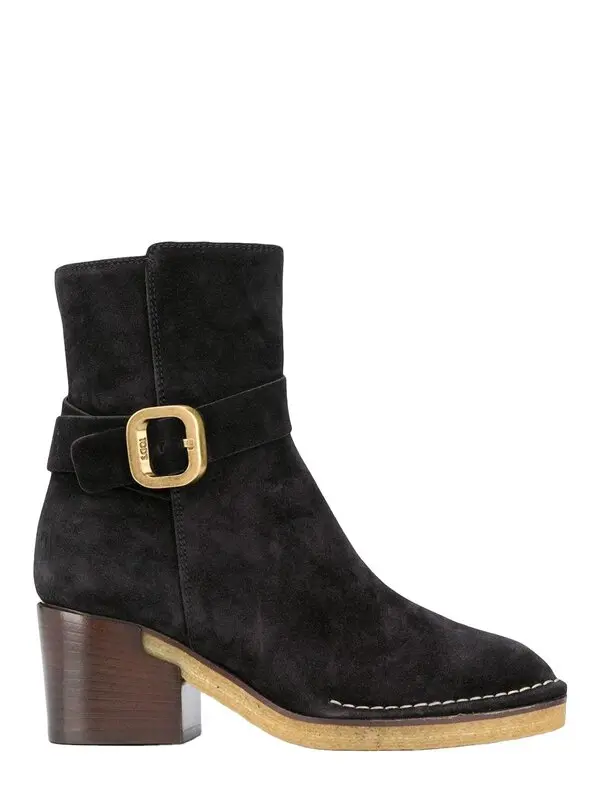 TOD'S Buckle-strap Suede Ankle Boots - Black