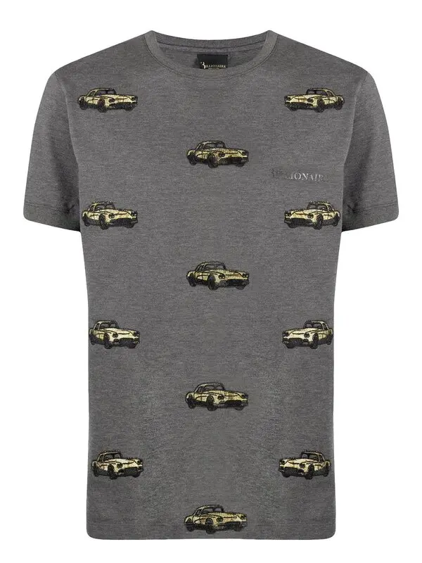 BILLIONAIRE Car Embroidery Cotton T-shirt - Grey