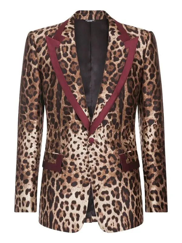 Dolce & Gabbana Leopard-print Single-breasted Silk Blazer - Brown