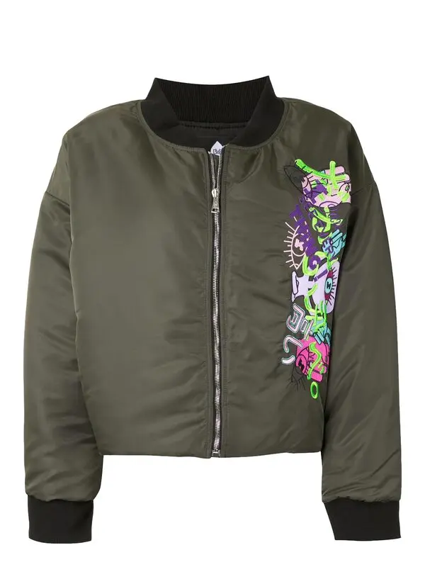 Natasha Zinko Embroidered Motif Cropped Bomber Jacket - Green