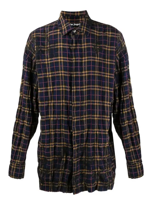 Palm Angels Logo-print Check-pattern Shirt - Blue