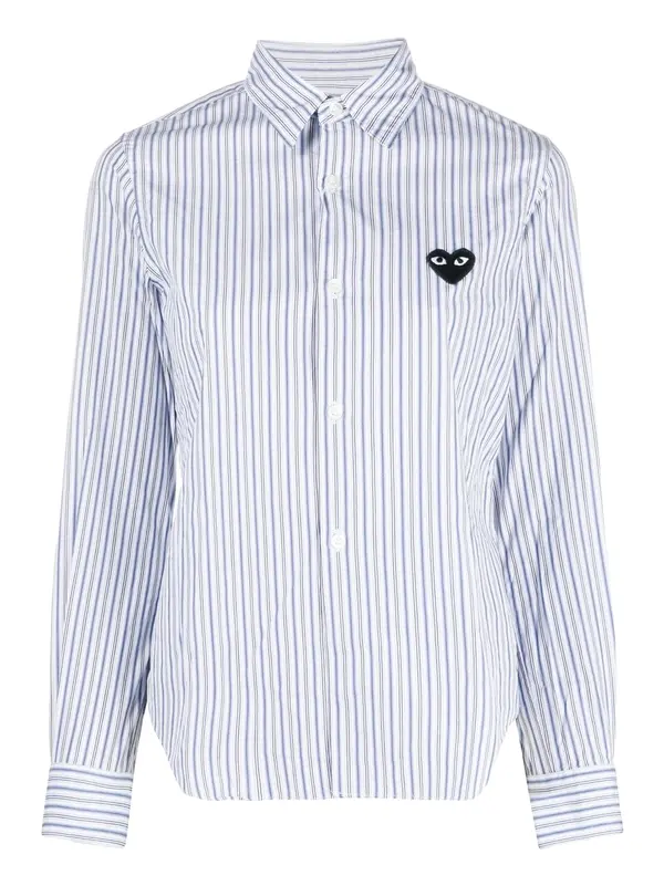 Play Comme Des Garcon Heart-patch Striped Shirt - Blue