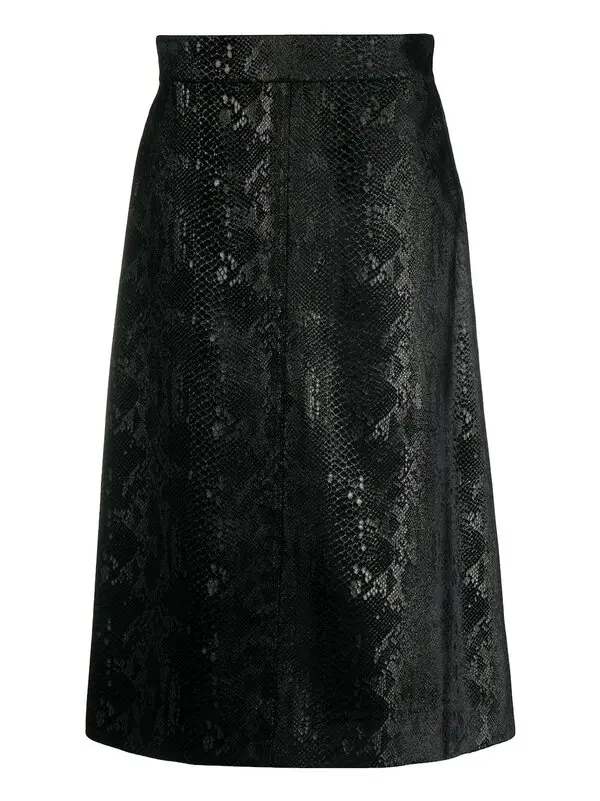Saint Laurent Snakeskin-effect Midi Skirt - Black