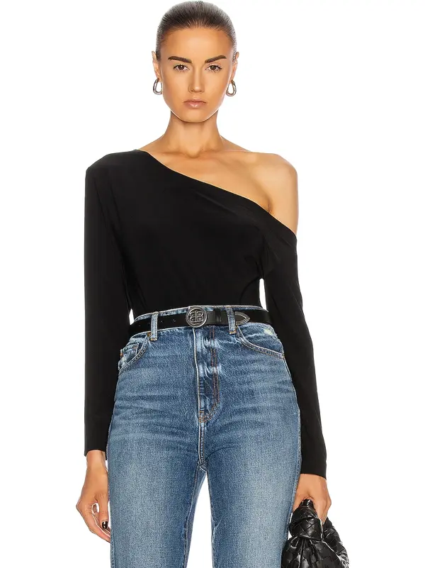 Norma Kamali Long Sleeve Drop Shoulder Bodysuit - Black