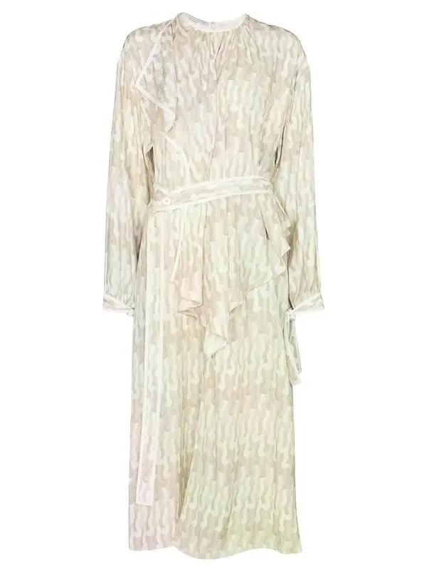 Stella McCartney Asymmetric Silk Graphic Print Midi Dress - Grey