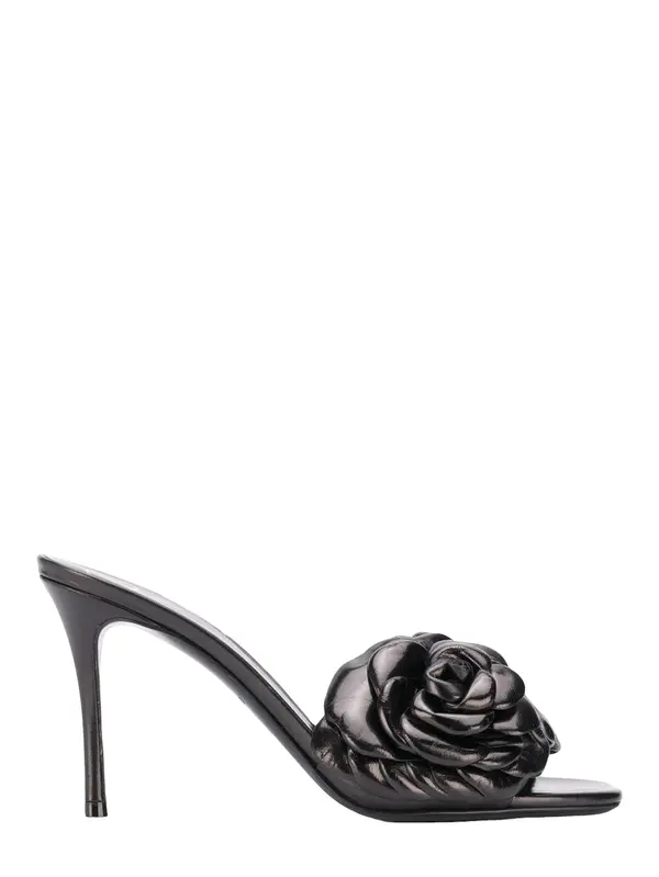 Valentino Garavani Floral Appliqué Leather Sandals - Black