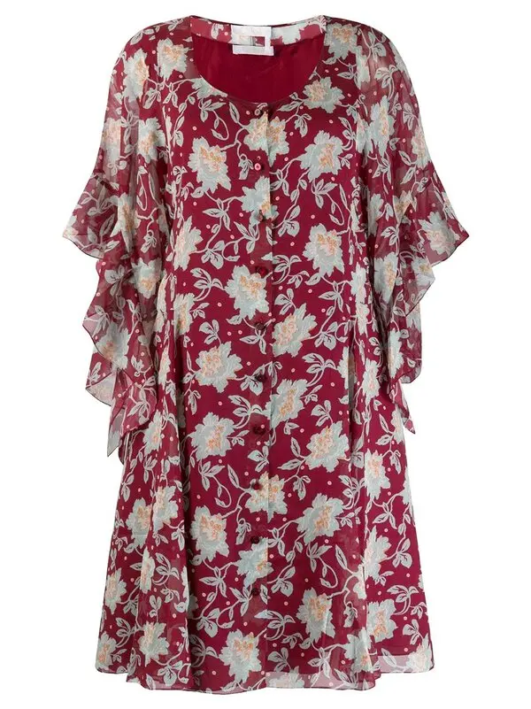 Chloé Floral Frill-sleeve Mini Dress - Red