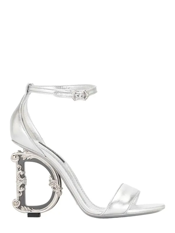 Dolce & Gabbana Lambskin Baroque Logo-heeled Sandals - Silver