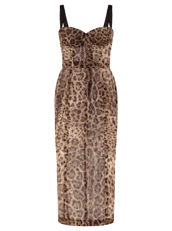Dolce & Gabbana Leopard-print Bustier Midi Dress - Brown