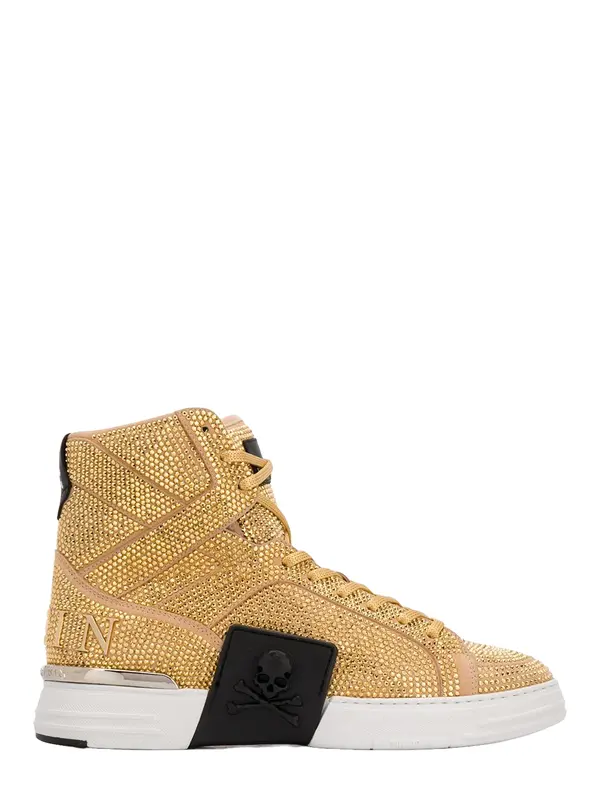 Philipp Plein Rhinestone-embellished High-top Sneakers - Gold