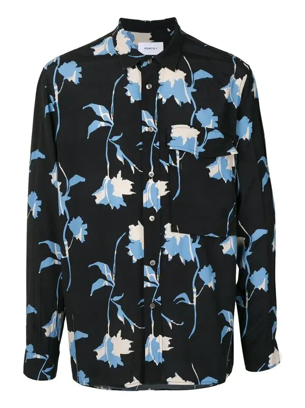 PORTS V Graphic Floral Shirt - Blue