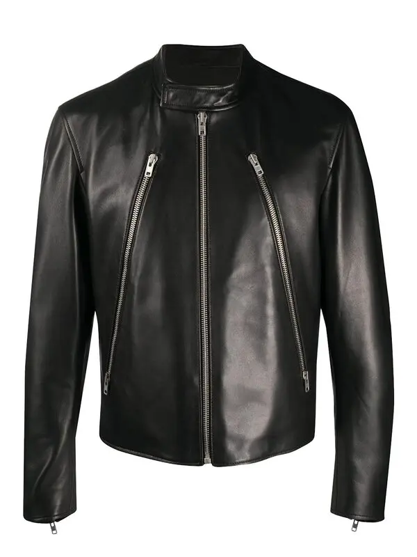 MAISON MARGIELA Mock Neck Leather Jacket - Black