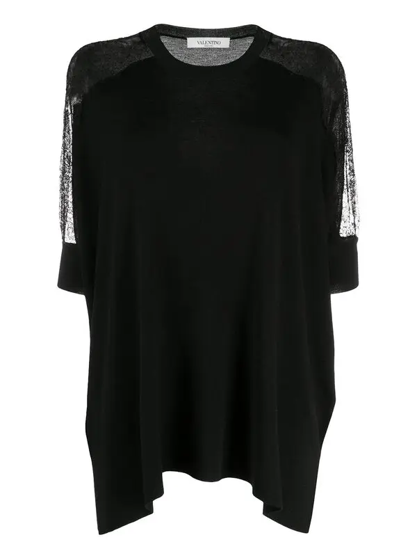 Valentino Garavani Lace Panel Knitted Top - Black