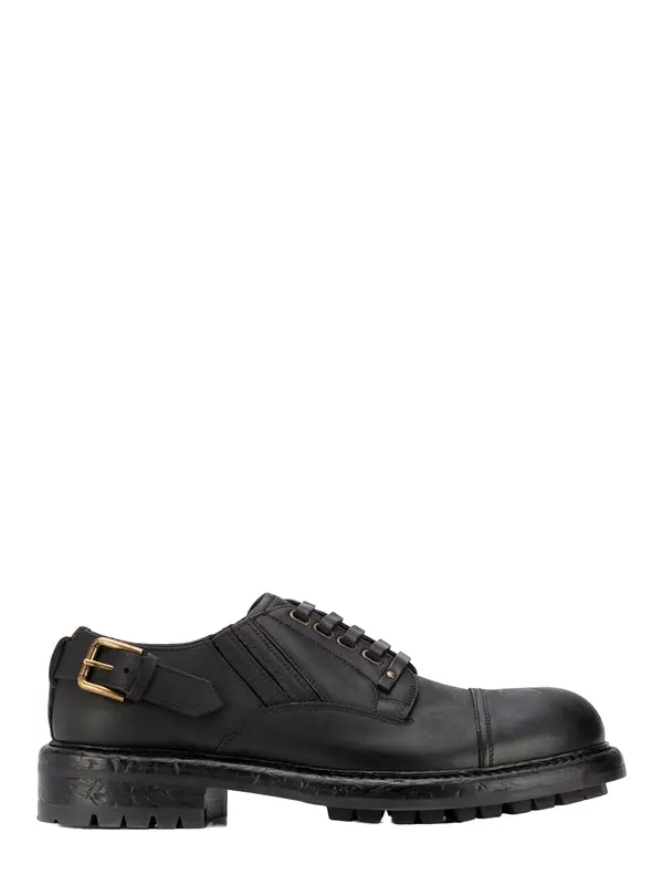 Dolce & Gabbana Leather Buckle Derby Shoes - Black