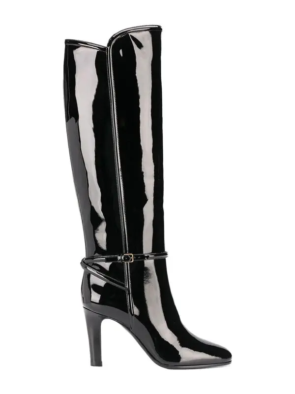 Saint Laurent 95mm Patent Leather Square-toe Boots - Black