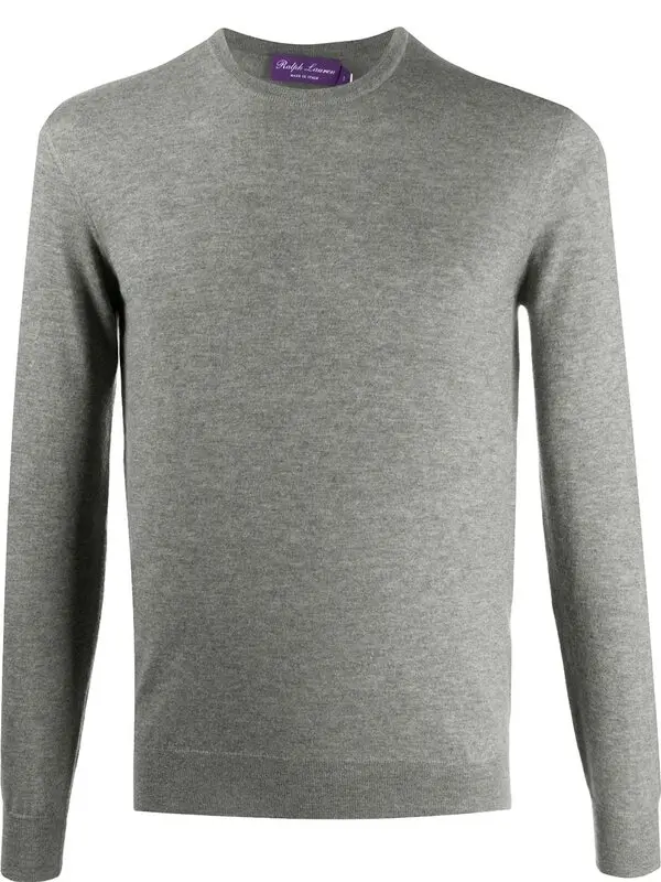 Ralph Lauren Purple Label Ribbed Crew Neck Sweater - Grey