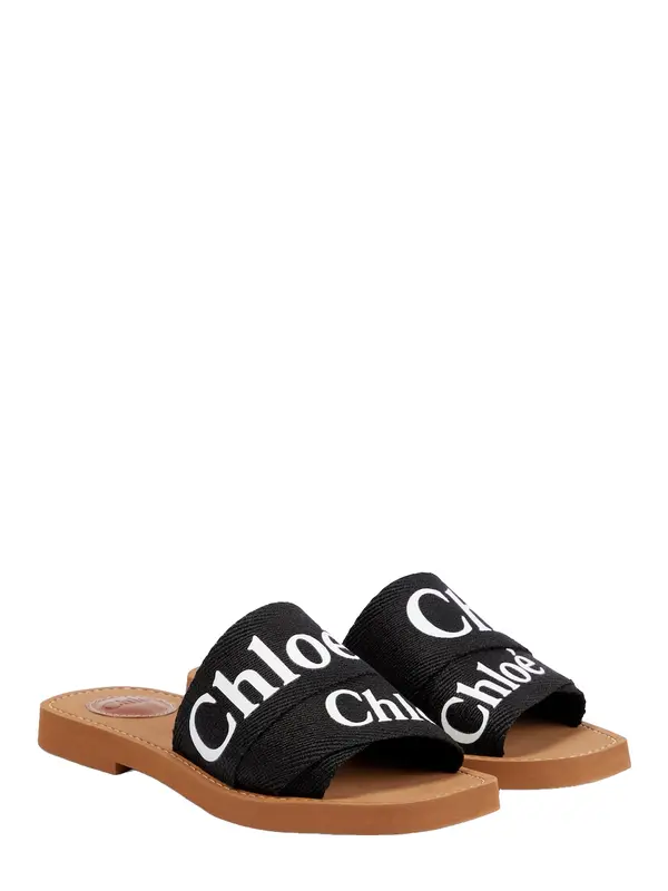 Chloé Woody Canvas Slides - Black