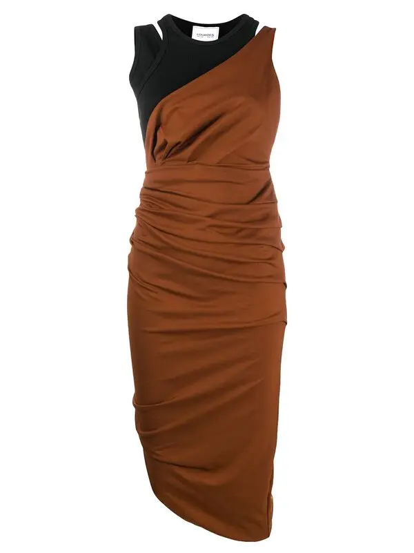 LOURDES Ruched Fitted Evening Dress - Brown