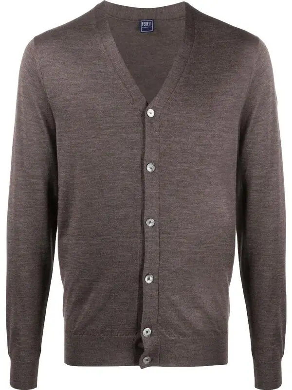 Fedeli V-neck Ribbed Knit Cardigan - Brown