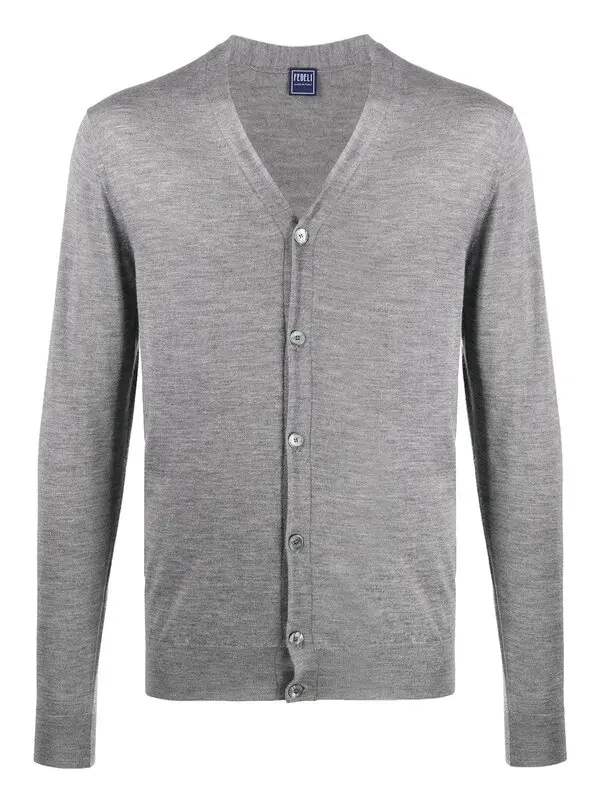 Fedeli V-neck Ribbed Knit Cashmere Cardigan - Grey