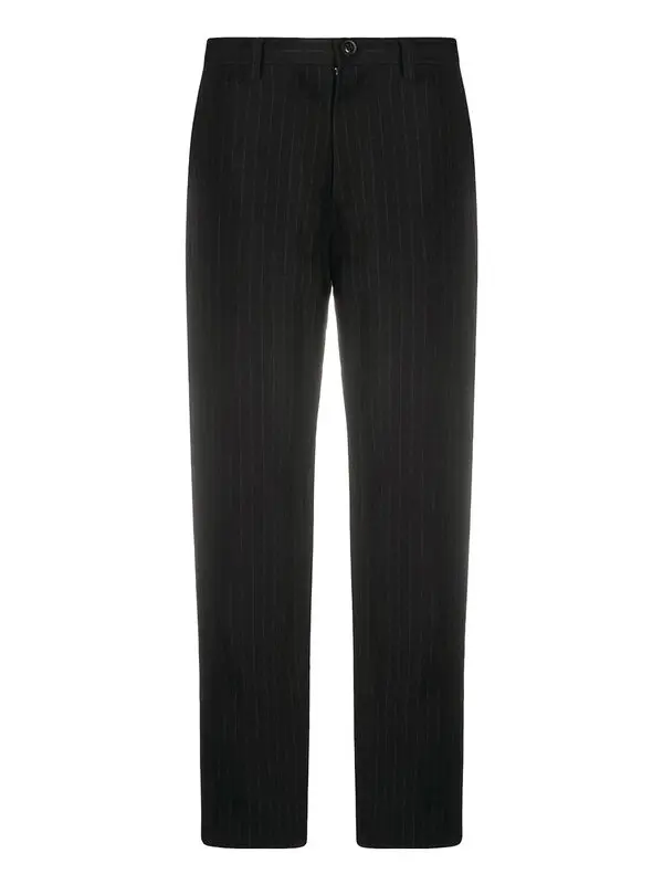 Y’s Wool Pinstripe Straight Leg Trousers - Black