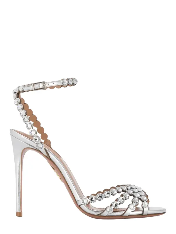 AQUAZZURA Tequila 105mm Crystal Embellished Sandals - Silver