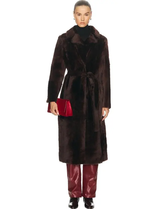 YVES SALOMON Long Belted Reversible Shearling Coat - Deep Grenat