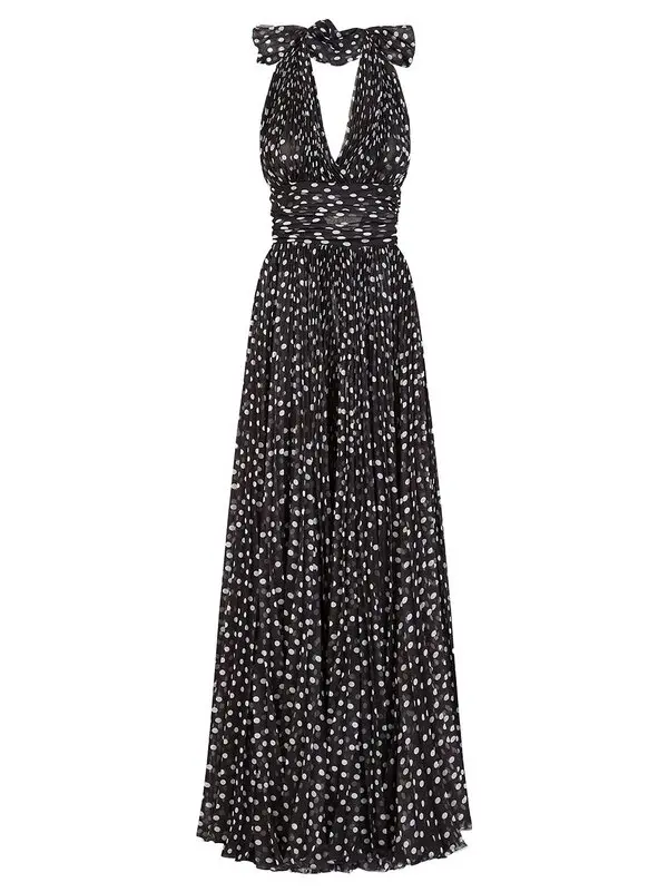 Dolce & Gabbana Polka Dot Print Chiffon Maxi Dress - Black