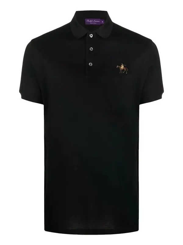Ralph Lauren Purple Label Logo Embroidered Polo Shirt - Black