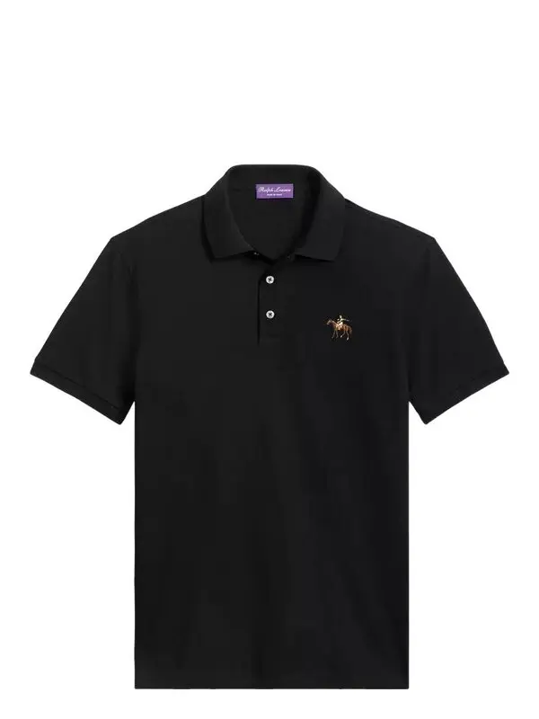 Ralph Lauren Purple Label Logo Embroidered Polo Shirt - Black