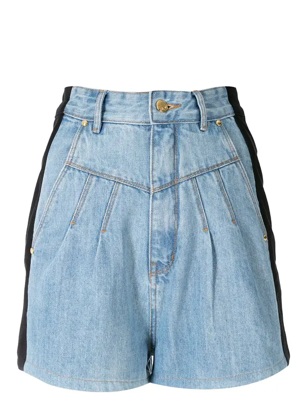 AMAPO Two-tone Denim Shorts - Blue