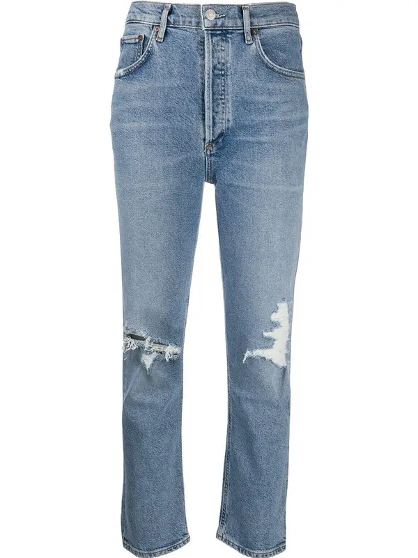 AGOLDE Ripped High-rise Cropped Jeans - Blue